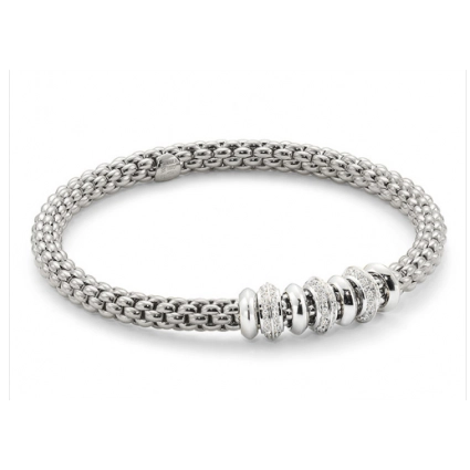 Fope 18K White Gold Solo Collection Diamond Bracelet Medium Size