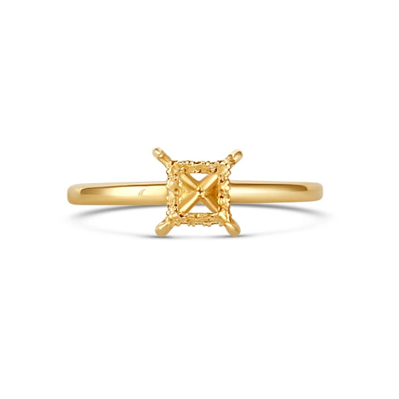 14K Yellow Gold Semi Mount Ring for Princess Cut Diamond with Hidden Halo