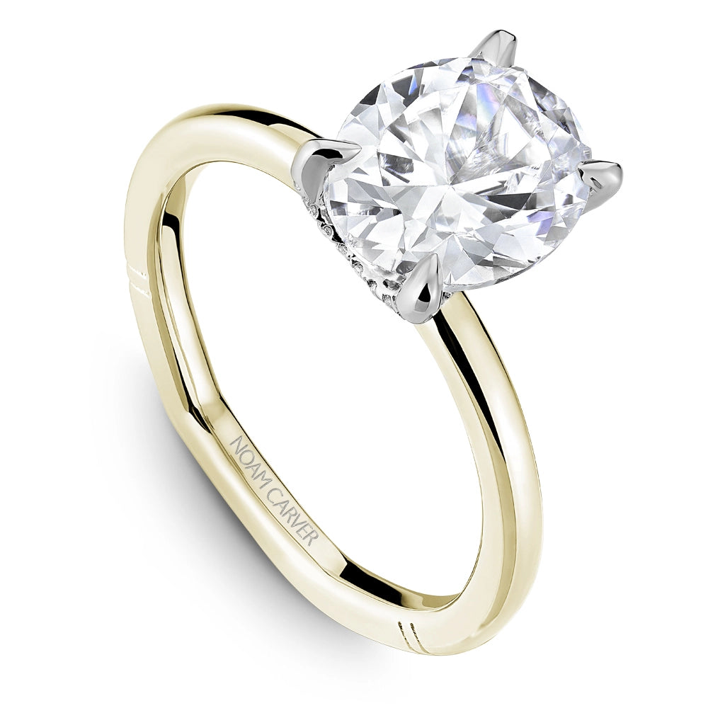 14K Yellow Gold Semi Mount Diamond Ring with White Gold Prongs on Oval ...