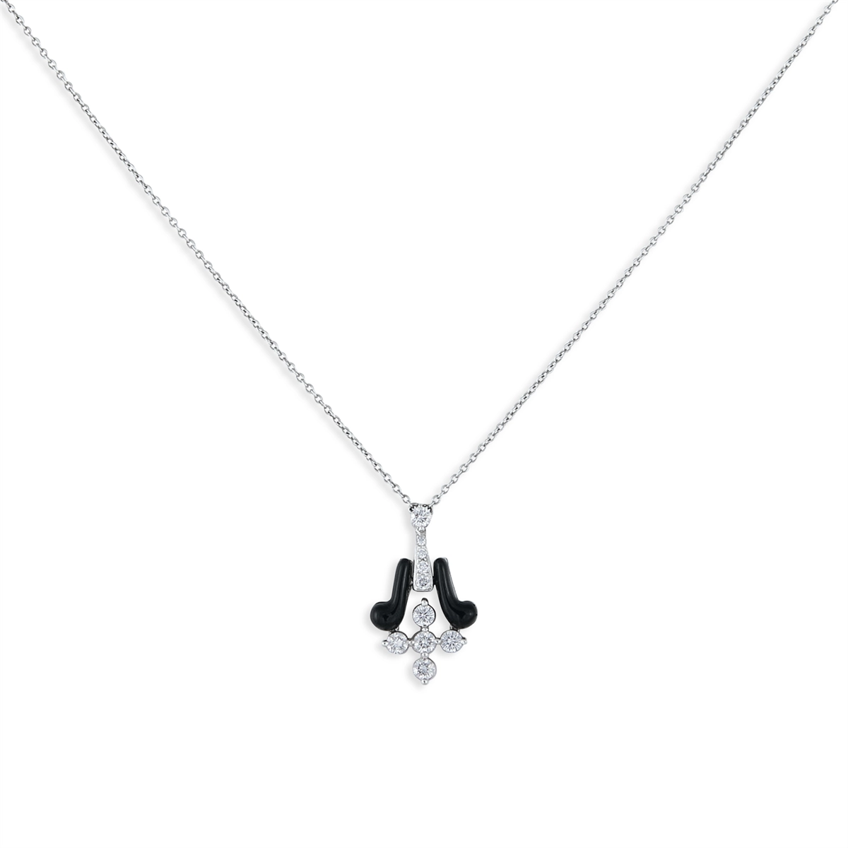 Kwait 18K White Gold Diamond and Black Enamel Pendant Necklace (Estate ...